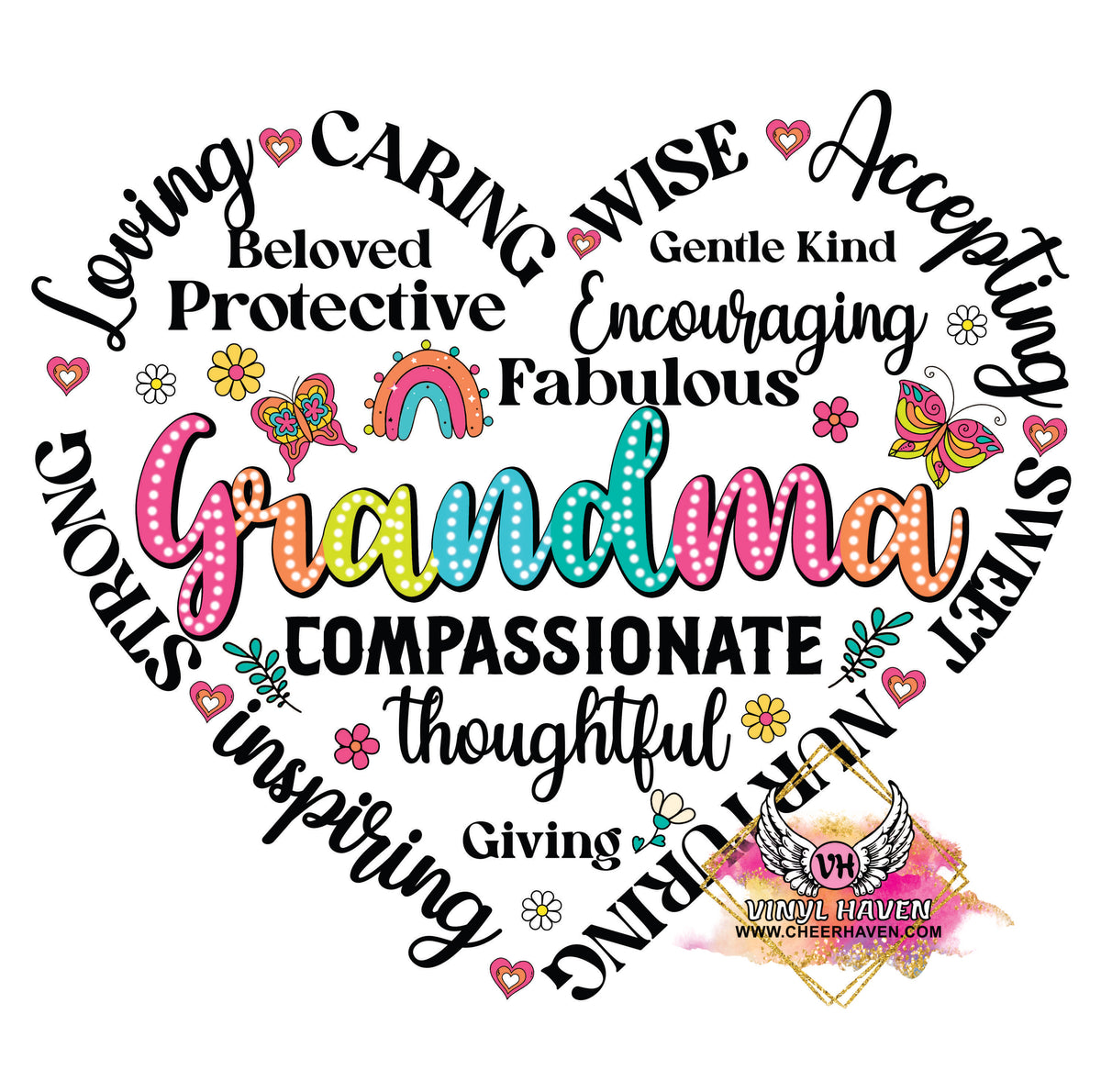 DTF Print * Mothers Day * Grandma words heart – Cheer Haven LLC.