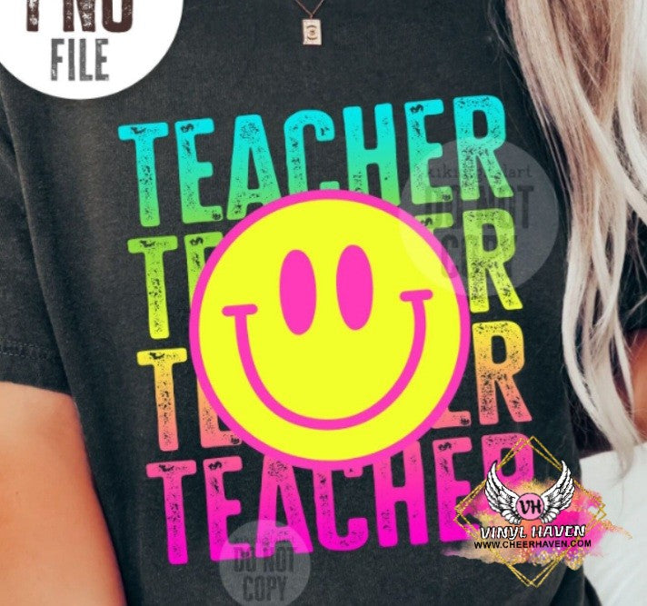 DTF Print * Back to School * Teacher Smiley face *T25 – Cheer Haven LLC.