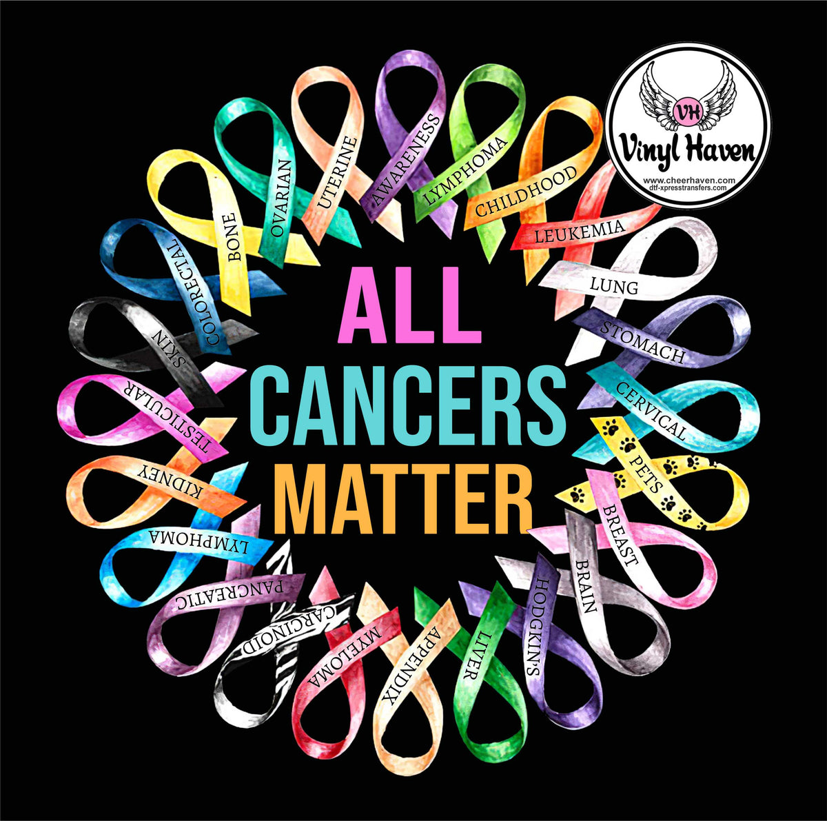 DTF Print * Cancer Awareness * ALL CANCERS MATTER – Cheer Haven LLC.