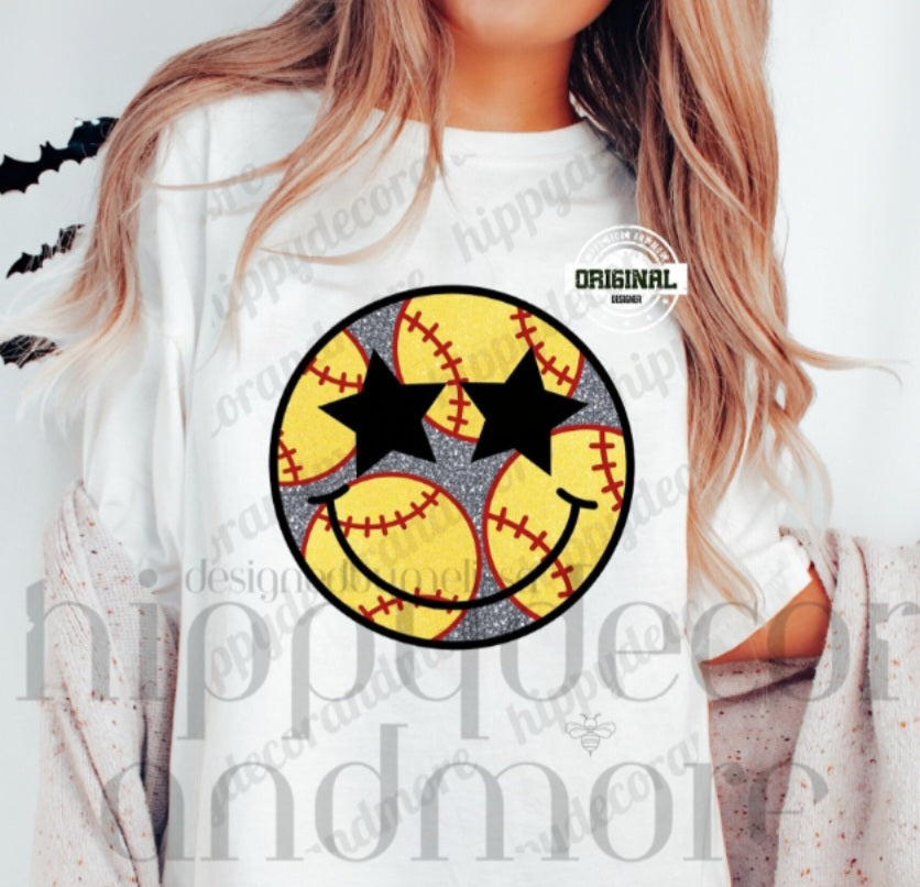 DTF Print * Sports * Smiley face * Softball – Cheer Haven LLC.