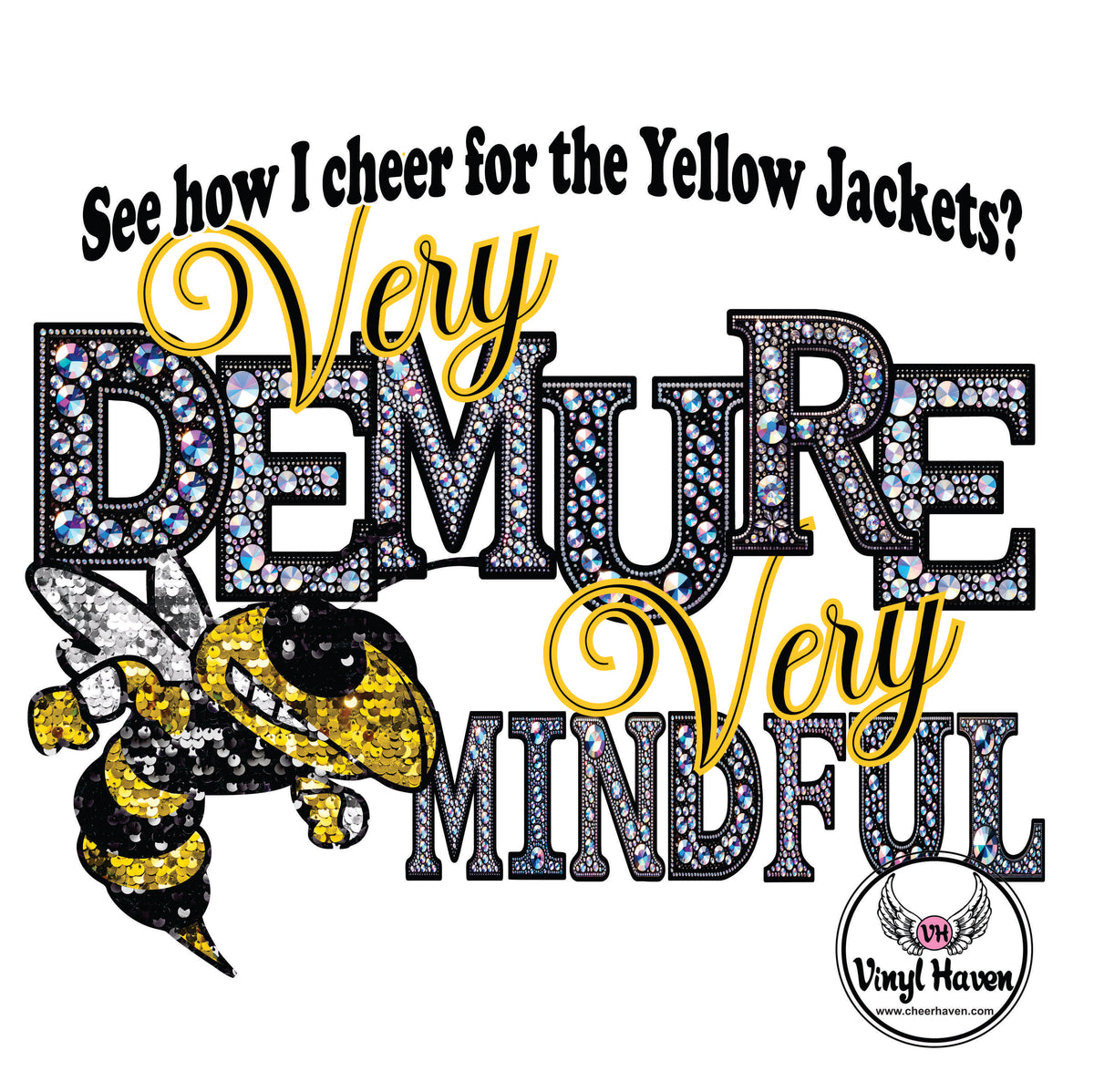 DTF Print * Back to School * Faux Rhinestone Demure Yellow Jackets ...