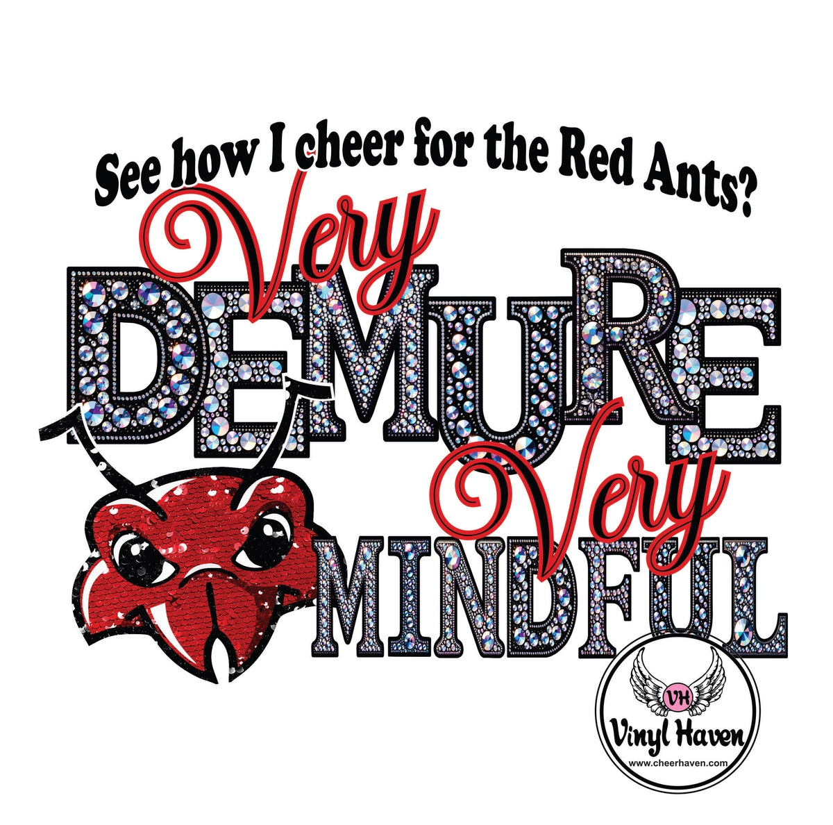 DTF Print * Back to School * Faux Rhinestone Demure Red Ants – Cheer ...