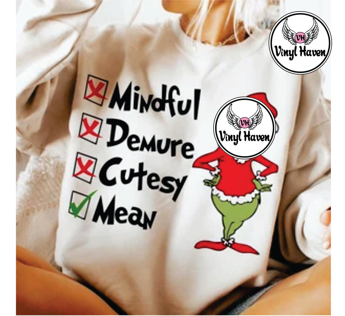DTF Print * Christmas * Green Guy Demure, cutesy, Mean – Cheer Haven LLC.