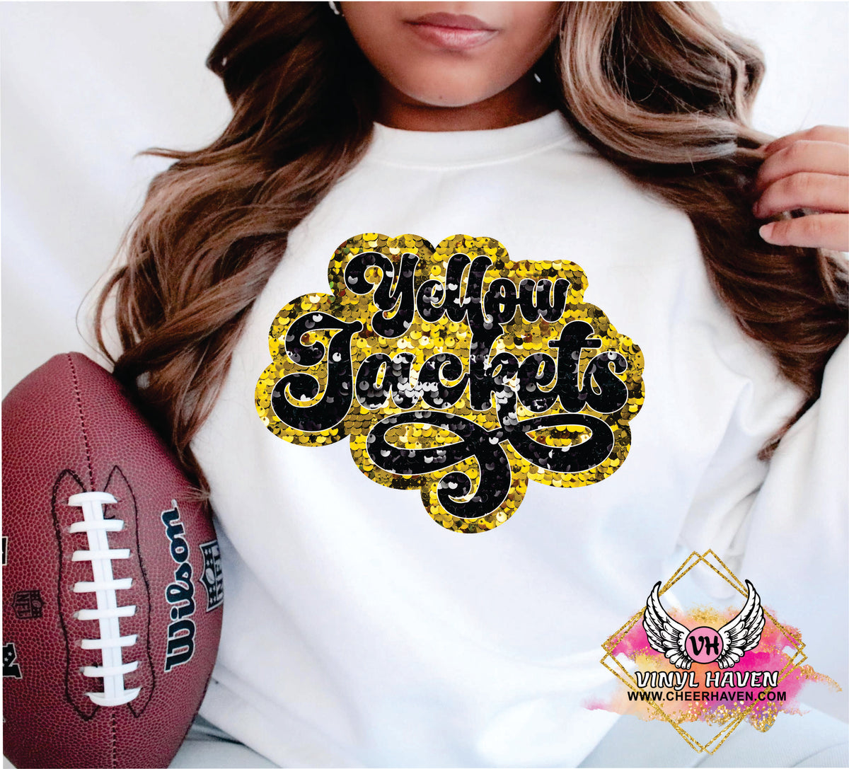 DTF Print * Realistic Texture Faux Sequins * Yellow Jackets – Cheer ...
