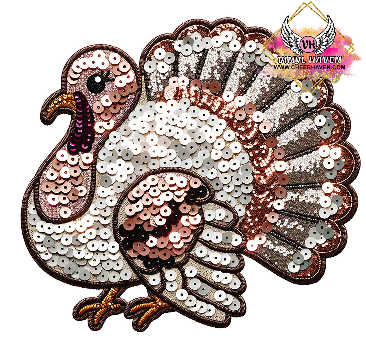 DTF Print * Fall * Faux sequin Thanksgiving Turkey shimmering Bronze ...