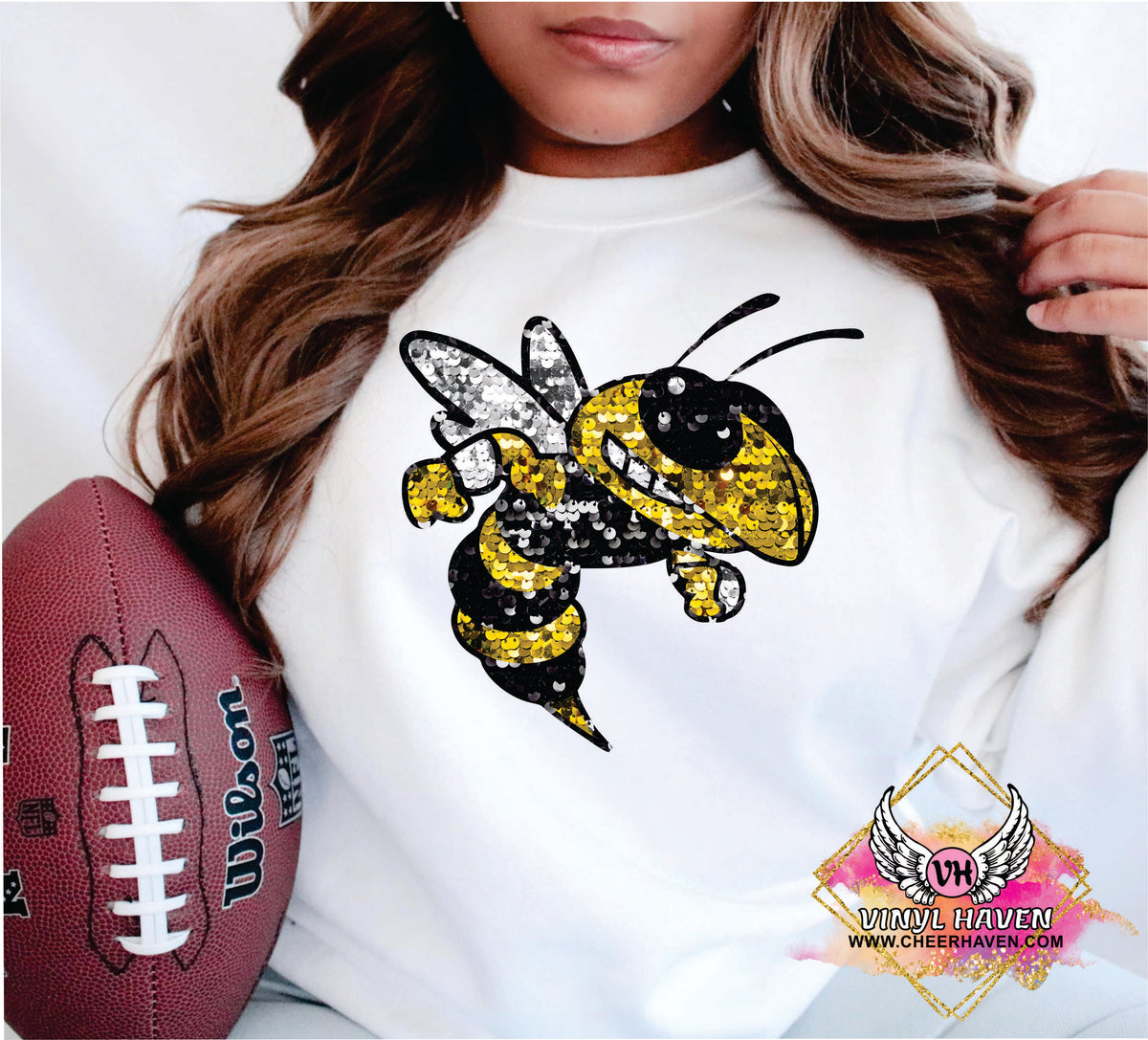DTF Print * Realistic Texture Faux Sequins * Yellow Jacket Logo – Cheer ...