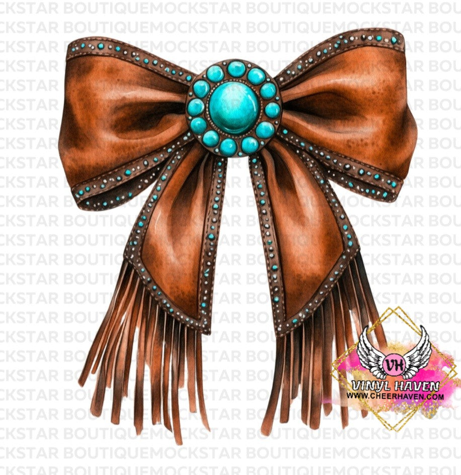 DTF print * Western * Brown fringe coquette bow with Turquoise gem ...