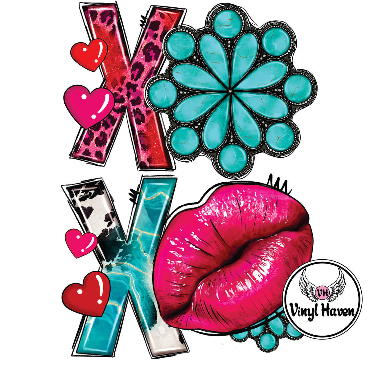 DTF Print * Valentine's * XOXO Turquoise & Lips – Cheer Haven LLC.